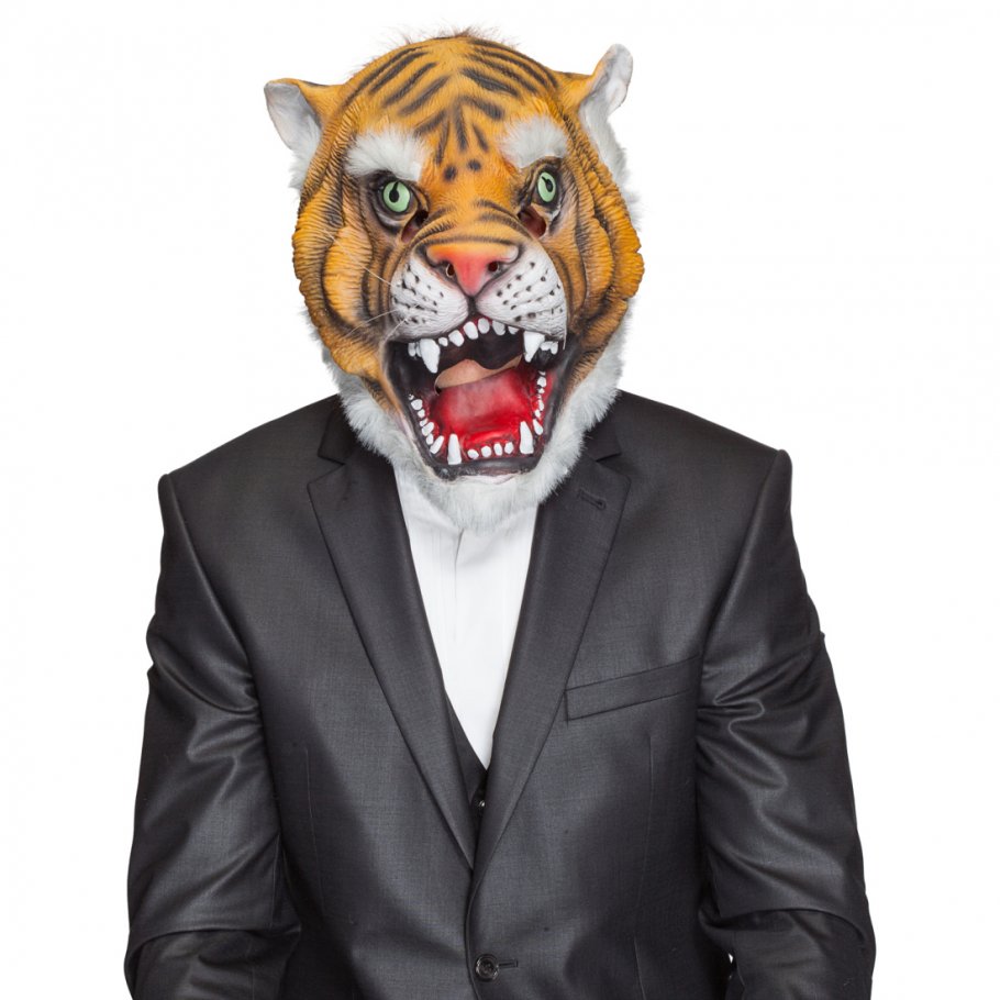 Gummi Maske Tiger Tigermaske Karneval Tiermasken Fasching, 15,99