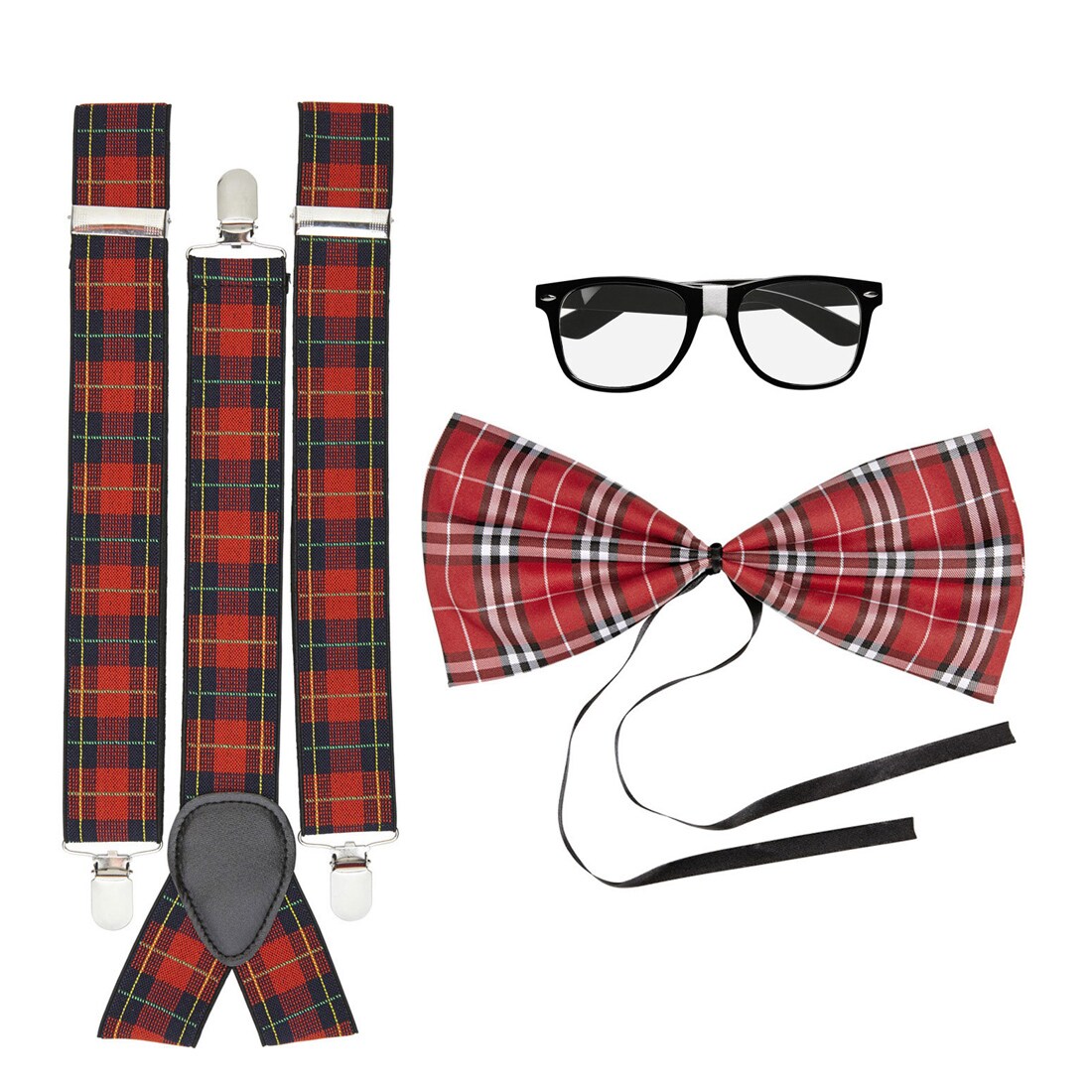 Nerd Kostüm Set Streber Verkleidung kariert, 11,99