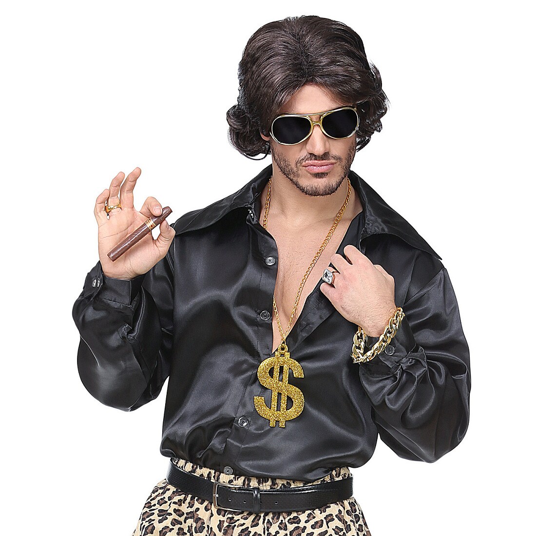 Rapper Kostüm-Set mit Goldkette, Armband & Sonnenbrille Gold, 10,95