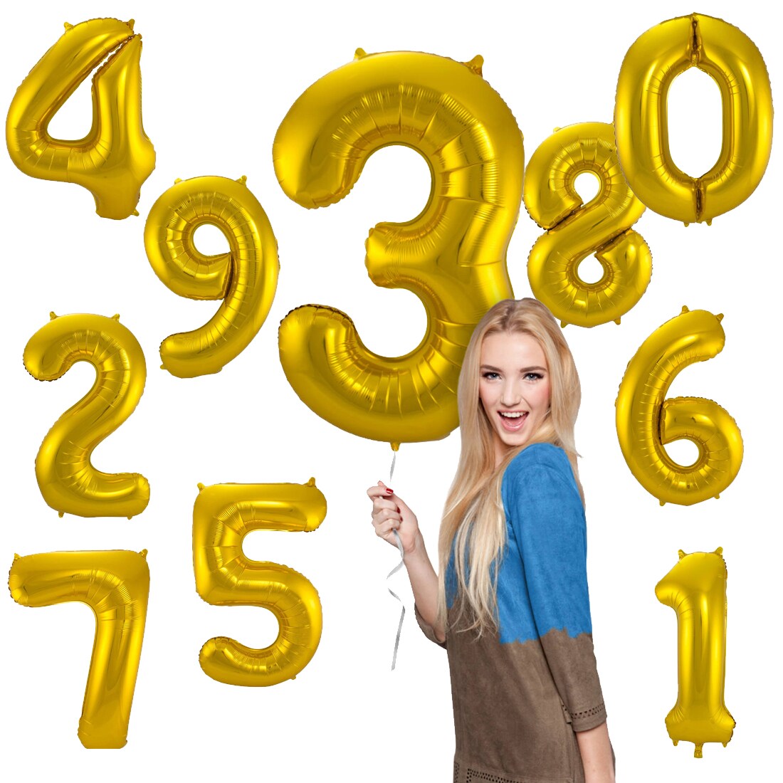 Edler Folienballon mit Ziffer Gold 86cm, 4,89